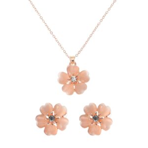 holibanna rhinestone cherry blossom branch pendant necklace earrings stud set wedding jewelry for women