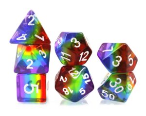 dnd dice set rpg rainbow dice for d&d dungeons and dragons pathfinder role playing game table games 5 colors transparent dice with dice bag