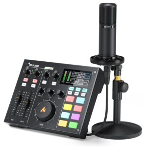 audio interface with dj mixer and sound card, maonocaster portable all-in-one podcast production studio with xlr condenser microphone for guitar, live streaming, pc, recording, and gaming (am100 k1)