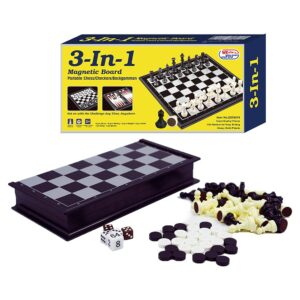 3-in-1 magnetic travel chess set - includes backgammon and checkers. compact size (10 x 10 inches)