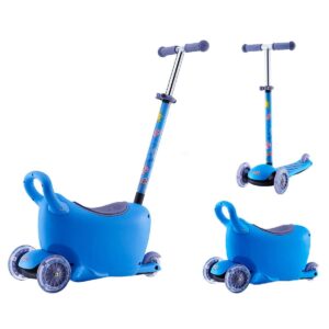 ygqtbc 3 in 1 scooter for kids 3 wheel kick scooter with removable seat, with toys storage basket, adjustable handle, widened wheels for children 1-10 years old ( color : blue )