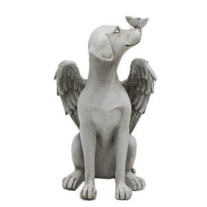 pomobie stone angel dog memorial statue - garden dog statues outdoor lab - dog yard statue sculpture angel wings decor (gray)