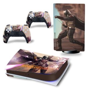 ps5 console and dualsense controller skin vinyl sticker decal cover, suitable for playstation 5 console and controller, durable, scratch-resistant, disk version (manda lorian[4423])