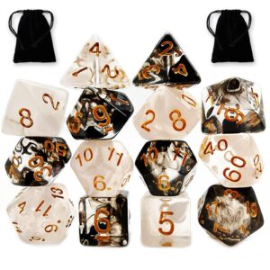 dnd dice set 2 pack polyhedral d&d dice gorgeous dice for dungeons and dragons dice goblin dnd role playing games and table games gifts - black and white