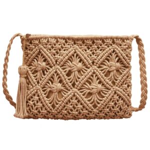 meyaus women small fringed cotton crochet cross-body shoulder bag bohemian beach travel purse