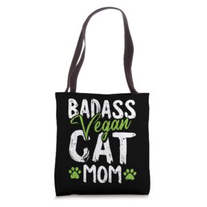 vegan cat mom cool badass mama paw print kitten lover mother tote bag