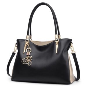 leather handbags for women, split leather large capacity zipper closure ladies top-handle handbags womens roomy tote purses women's fashion shoulder bag handbag (black)