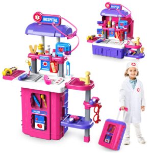 toy doctor kit for girls: pretend play kids doctor set with electronic stethoscope dress up doctor costume carrying storage case - role play toys medical kit for toddler boys girls