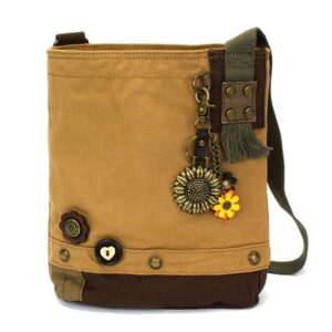 chala handbag canvas crossbody messenger bag patch crossbody - metal sunflower - brown