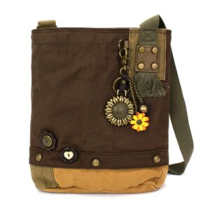 chala handbag canvas crossbody messenger bag patch crossbody - metal sunflower - dark brown