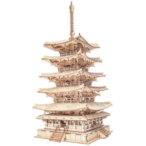 rolife 3d wooden puzzles temple building kit - 275pcs japanese five-storied pagoda 13" model craft kits for adults/boys/girls