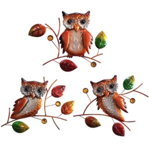 jfrising metal owl wall art decor outdoor indoor hanging wall sculpture metal decorations for home garden bedroom living room bathroom , 3 pack