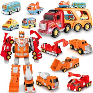 nicmore construction toys truck transform into robot bundle with toys vehicle carrier truck 3 4 5 6 year old boys girls kids toddlers 5 in 1 toys vehicles christmas birthday gifts for boys girls