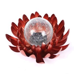 joyathome chrysanthemum solar light decoration, metal flower waterproof garden warm white led light cracked glass ball for patio lawn walkway tabletop