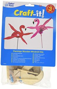 baker ross fe144 flamingo wooden windmill kits - pack of 3, for kids arts and crafts projects, wooden crafts for children to decorate, personalize and display