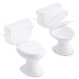 2 pieces mini toilet seat toy doll house furniture miniature classic bathroom baby toilet toy tiny cake topper bathroom furniture dollhouse accessories (white)