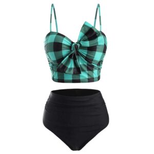 padaleks bikini swimsuit for women padded swimwear two piece bathing suits set plaid bow push up tankini swimwear