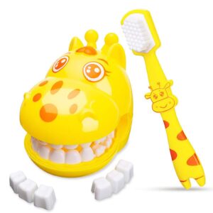 youya dental early education brushing toys, children role play toys cute giraffe early education cartoon tooth brushing toys model teaching children brushing model for kindergarten kids children