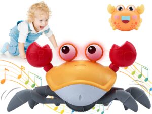 growinlove crawling crab baby toy, interactive tummy time crab toy with music, lights and obstacle avoidance feature, usb rechargeable dancing toy for babies boys girls