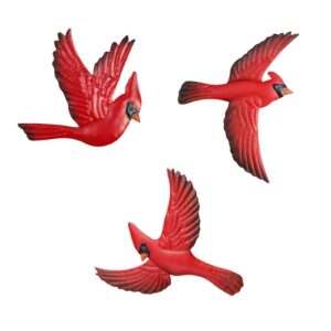 iffunni red metal birds cardinal 3-pack wall art decor sculptures hanging for home garden office outdoor indoor porch fence