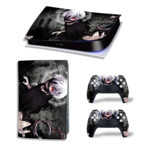 ps5 console and dualsense controller skin vinyl sticker decal cover, suitable for playstation 5 digital edition console and controller, durable, scratch-resistant, disk version (tokyoghoul[3716])