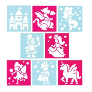 baker ross fe540 fairy tale stencils - pack of 8, plastic stencils for children, art set for kids to create and design themed books, cards and pictures