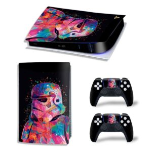 ps5 console and dualsense controller skin vinyl sticker decal cover, suitable for playstation 5 digital edition console and controller, durable, scratch-resistant, disk version (stormtrooper[7146])