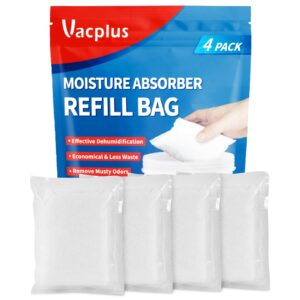 vacplus moisture absorber box refill bags 4 packs, individually wrapped dehumidifiers for closets & efficient refill humidity absorbers for rooms with easy operation