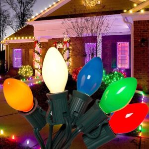 dr.betree 25ft outdoor string with 27 frosted white edison globe bulbs g40 frosted patio light string- ul listed- hanging umbrella vintage patio market cafe string lights -black wire