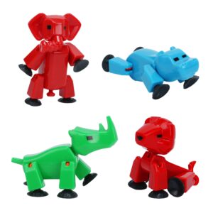 zing stikbot safari 4 pack, set of 4 stikbot collectable action figures, includes 1 lion, 1 elephant, 1 hippo, and 1 rhino, create stop motion animation