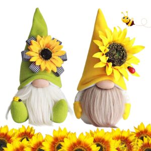 bernie ansel 2 pcs sunflower gnome,summer gnomes flannelette doll, spring gnomes plush, spring cute faceless doll tomte nisse elf bee festival home farmhouse kitchen decor