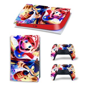 ps5 console and dualsense controller skin vinyl sticker decal cover, suitable for playstation 5 digital edition console and controller, durable, scratch-resistant, disk version (hedgehog[8850])