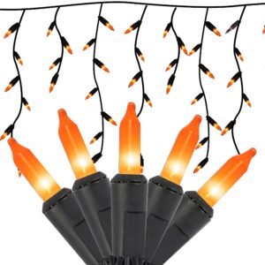 funpeny halloween mini icicle lights, 150 count ul certified fairy lights, 120v high voltage decor for indoor outdoor home party garden yard decoration (orange)