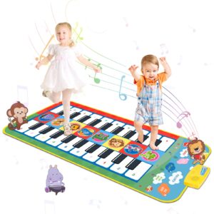 fivegoes piano mat for toddlers 1-3, 44" x 20" double keyboard music floor dance mat 20 keys with 8 instrument sounds, learning educational toys gifts for baby infant 6-12 12-18 months boys and girls