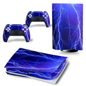 domilina full body vinyl skin decal cover for ps5 disk edition console & controllers - blue lightning