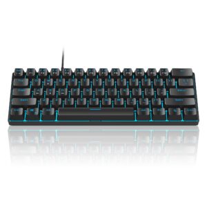 magegee mk-mini 60% mechanical gaming keyboard, 61 keys tkl compact gaming keyboard with blue switches, portable blue led backlit usb type-c wired office keyboard for pc laptop computer, black