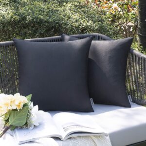 emema outdoor waterproof throw pillow covers water resistant garden chair decorative solid cushion case for garden couch pet sofa home decoration 20x20 inches 50x50 cm black, pack of 2