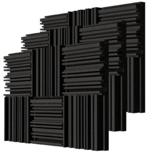 troystudio thick acoustic foam panels, 12 x 12 x 2 inch 18 pcs broadband sound absorbing foam, dense soundproof padding tile, recording studio foam absorber, groove decorative 3d wall ceiling panel