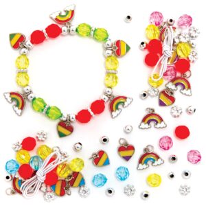 baker ross fe111 rainbow charm bracelet kits - pack of 3, perfect for kids jewelry making activities, bead art activities or party crafting