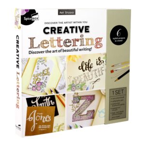 spicebox creative hand lettering kit, learn calligraphy set with workbook, creative simple modern letter writing, arts and crafts hobby for adults