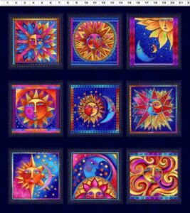 clothworks laurel burch celestial magic y3159 93m light navy 6" blocks panel w/metallic 24" panel