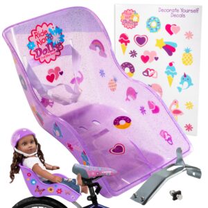 scs direct the original doll bicycle seat (glitter purple)-bike attachment accessory for all 18-22" dolls & stuffed bear-decorate yourself decals hardware included! gift compatible with american girl