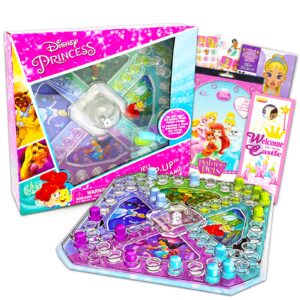 disney princess pop up game ~ 3 pc bundle with disney princess board game for kids with pop up dice, palace pets stickers, and door hanger (princess party favors)