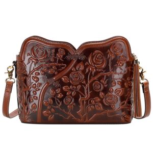 pijushi designer leather handbags for women ladies floral crossbody shoulder bags clutch purse (20093 brown)