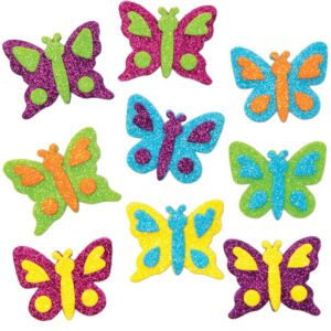 baker ross fe153 butterfly glitter foam stickers - pack of 120, kids stickers, ideal for children's arts and crafts projects, great for card making and scrapbook supplies