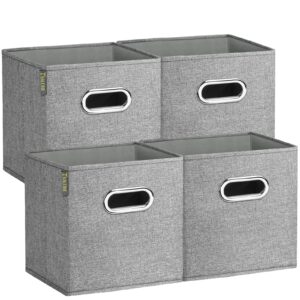 baleine premium foldable cube storage bins, collapsible linen fabric cube organizer with aluminum handles, 10.5" x 10.5" x11" heavy duty cube baskets, winter gray 4 pack