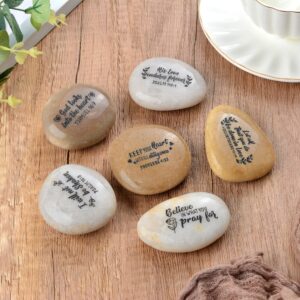 mjfloria inspirational scripture stones, rocks engraved psalm bible verse jesus christian religious gifts for women men kids friends family home church, centerpiece, decorative 6 pcs, easter gift