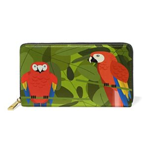 cute jungle parrot bird leather womens zipper wallets clutch coin case