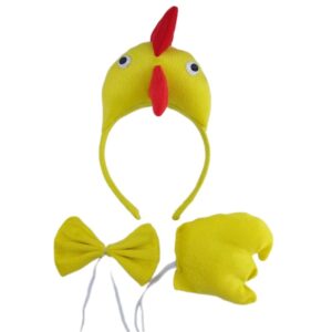 laughter to sky women boy girl animal cock chicken duck ear headbands cosplay birthday party costume ears tail tie bow gift halloween fancy dress (yellow chicken 3pcs set)