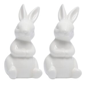 besportble 2pcs ceramics bunny figurine easter white bunny figurines home decor rabbits ornaments for home easter garden micro landscape decor